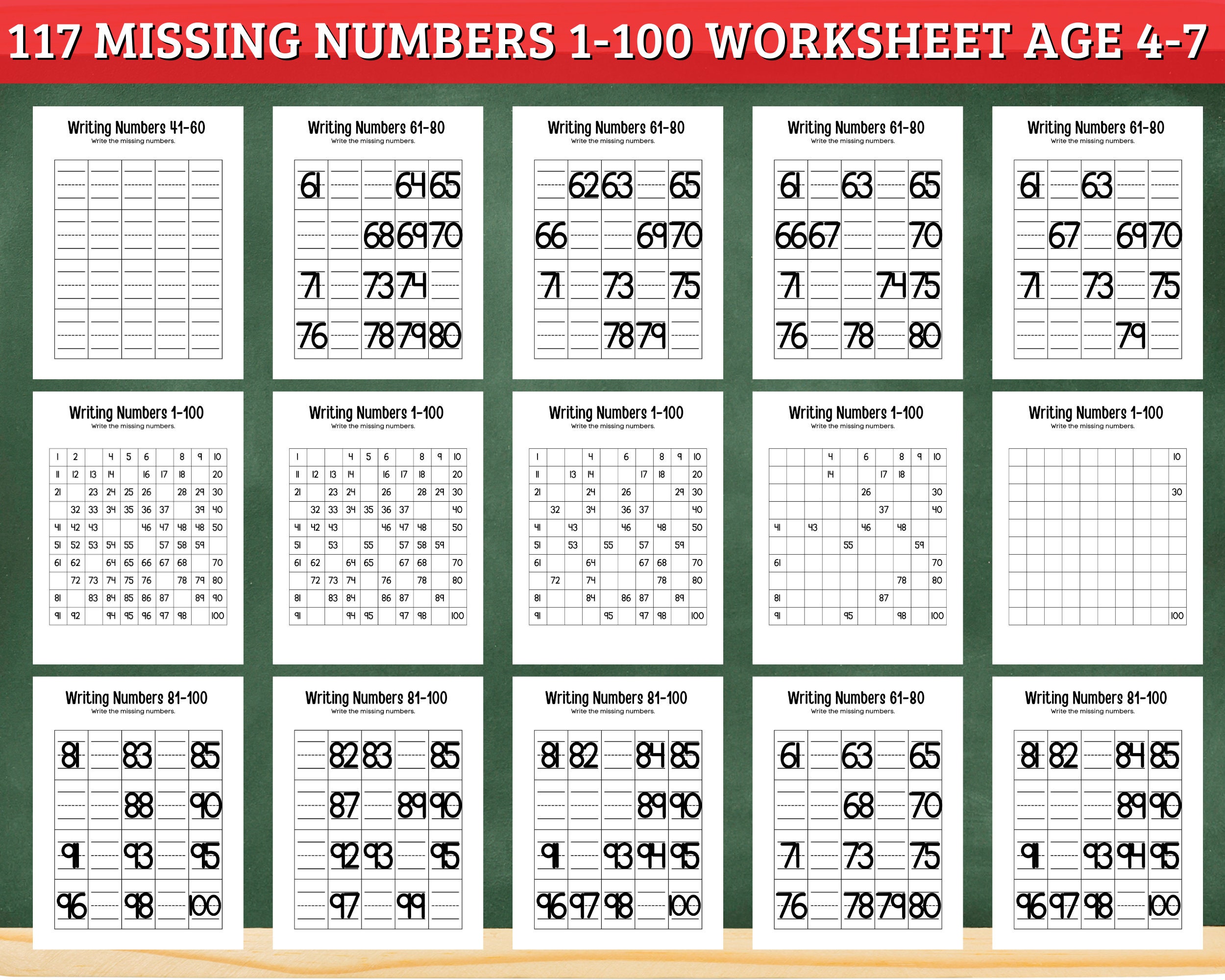 Missing Numbers Worksheets 1-100 Sequence Counting Practice Number ...
