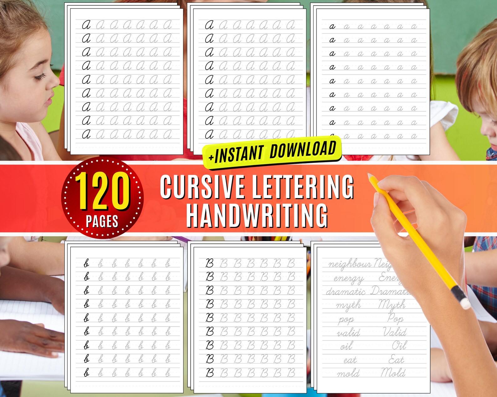 Cursive Lettering Worksheet Practice for Kids, Printable Practice ...