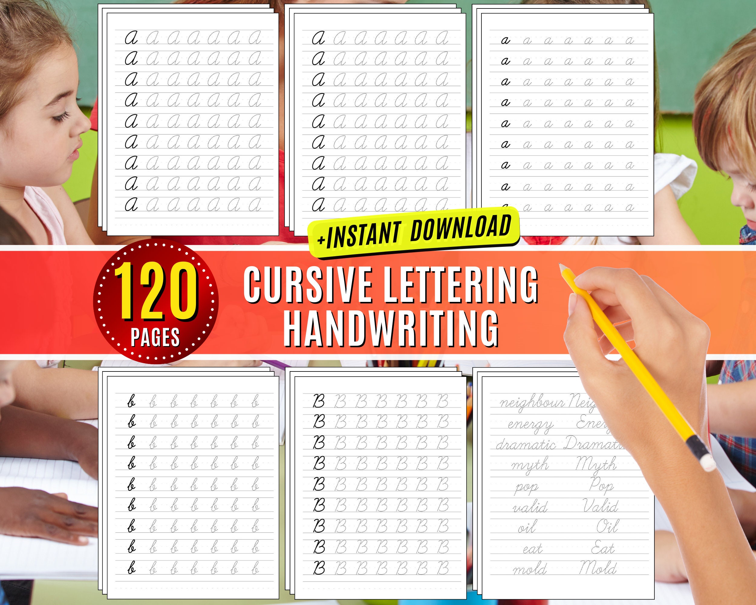 Cursive Handwriting Practice Worksheet Tracing for Kids, Printable ...