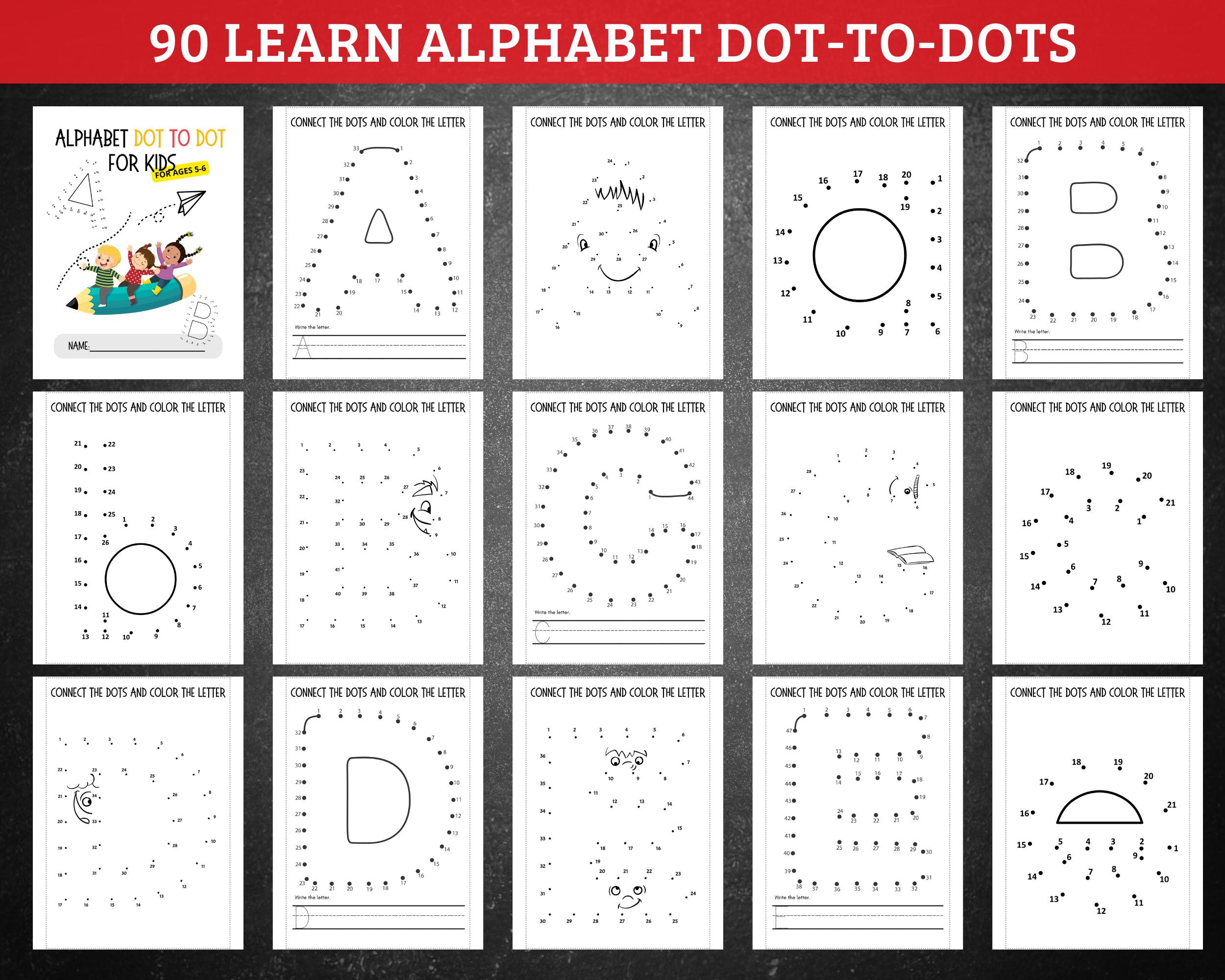 Alphabet Dot to Dot for Kids Worksheet Printable Connect the Dots ABC ...