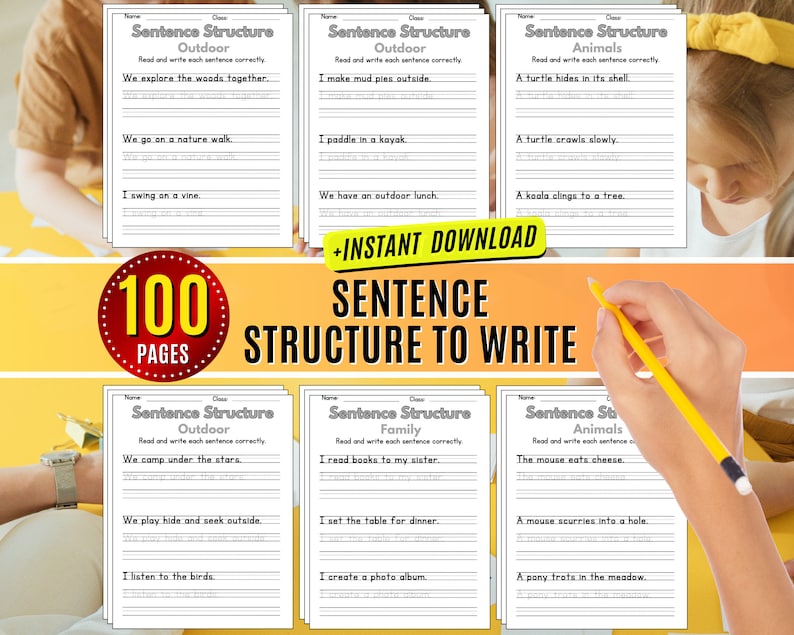 Sentence Tracing Worksheets Structure Writing Penmanship Practice ...