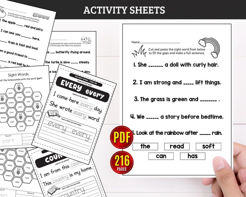 100 Fry Sight Words Worksheets High Frequency Kindergarten CVC ...