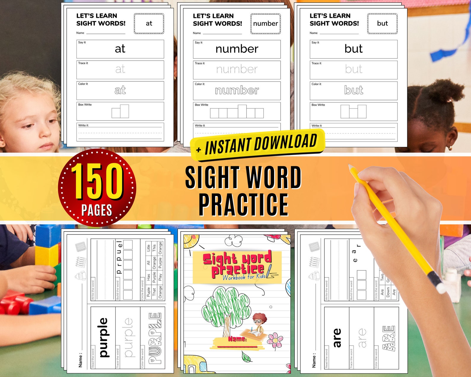 100 Sight Words Practice Preschool Worksheets High Frequency Fry Sight ...