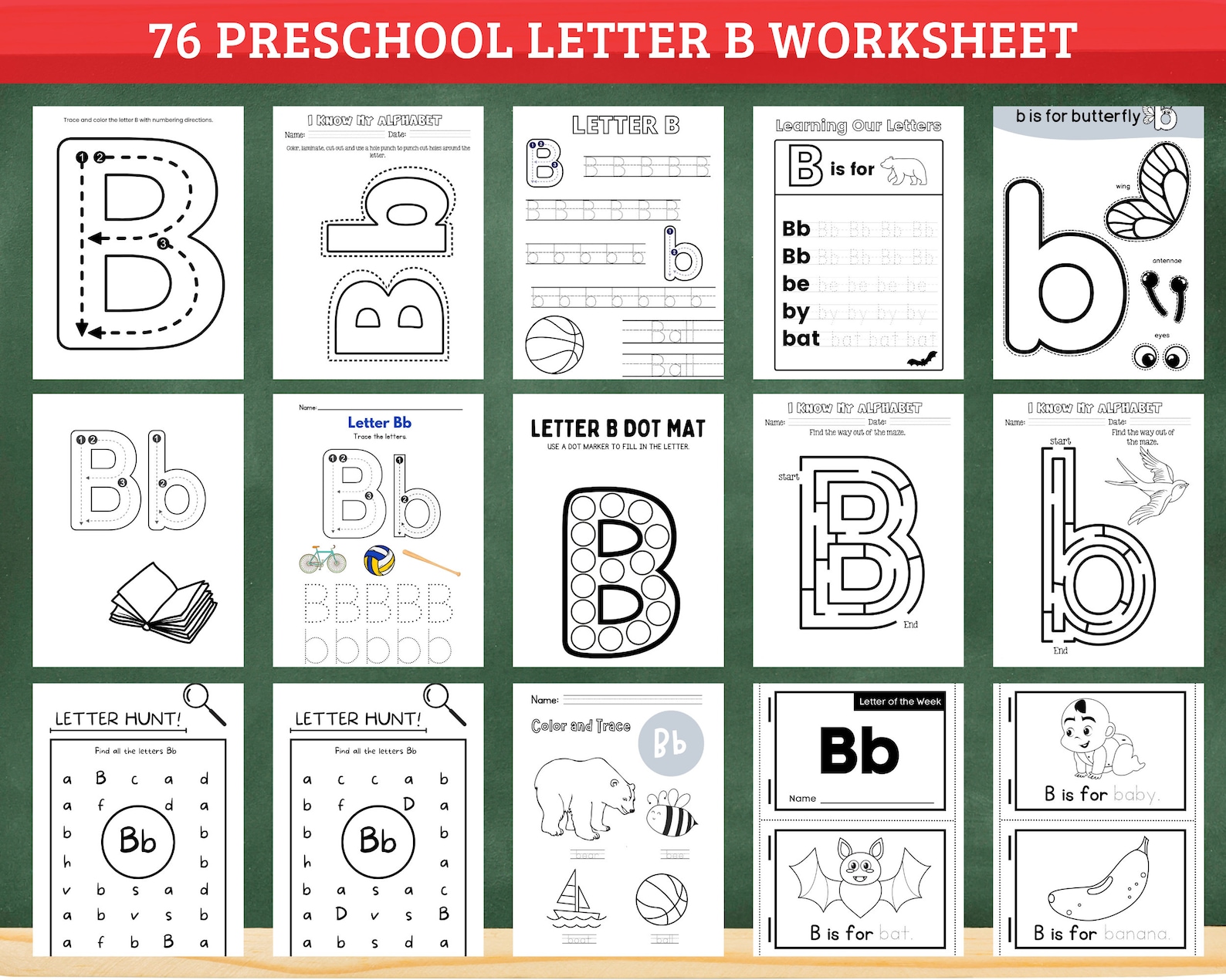 Preschool Letter B Worksheet: Tracing & Recognition Activity Printable ...