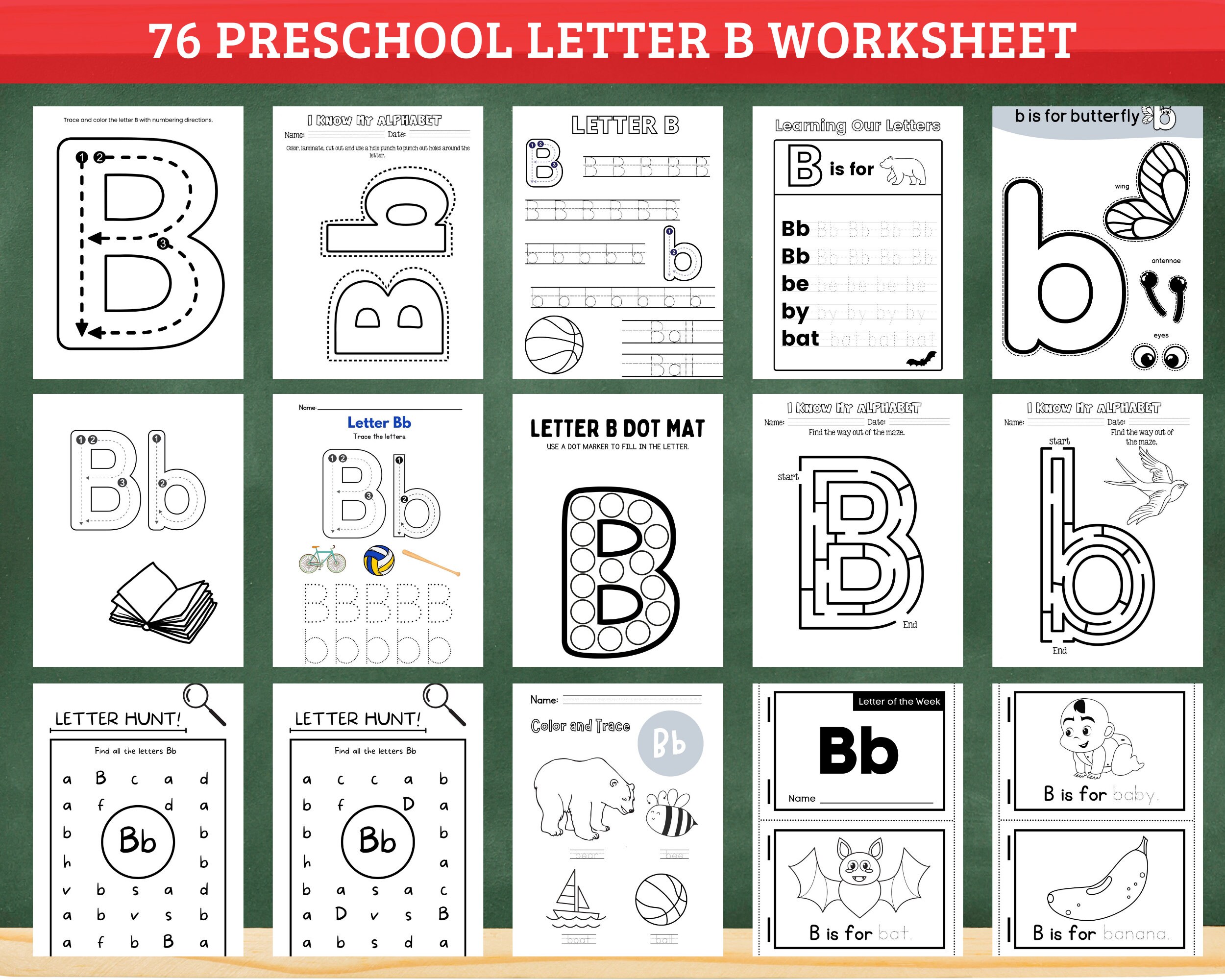 Preschool Letter B Worksheet: Tracing & Recognition Activity Printable ...
