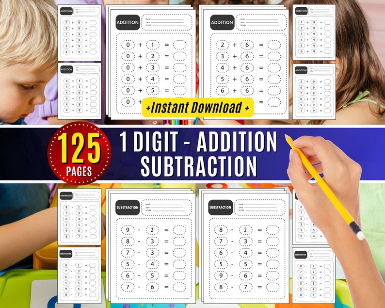 Addition and Subtraction 1 Digit Math Worksheets Kindergarten Printable ...