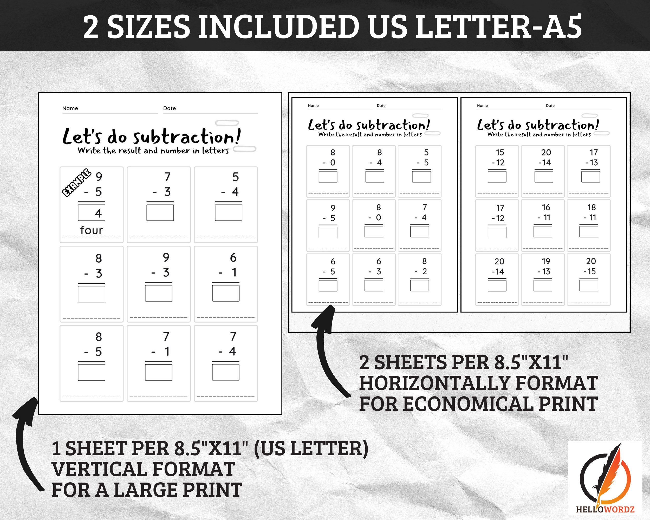 Subtraction Worksheets Printable Single Digit Numbers 1-20 ...