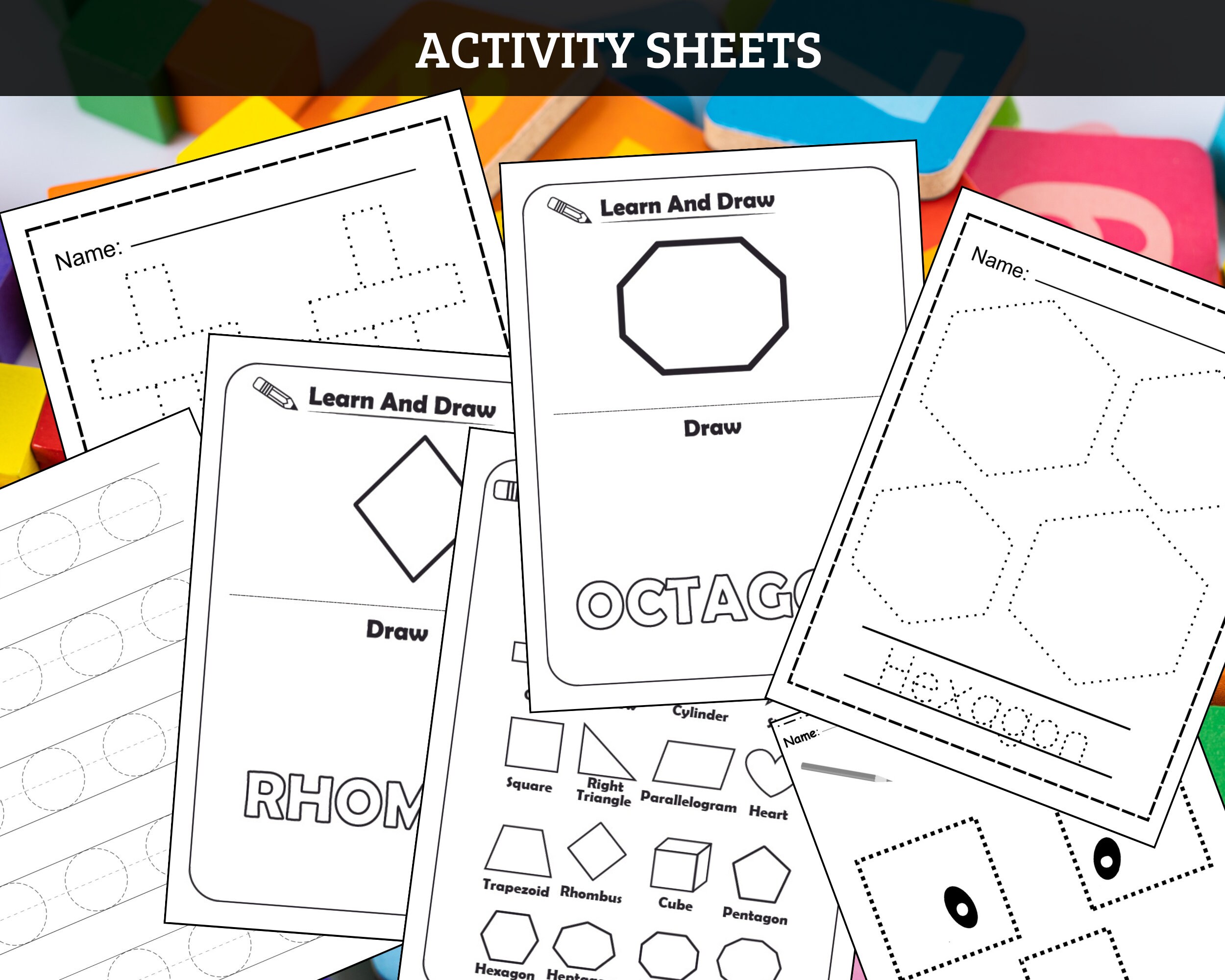 Tracing Worksheet Preschool Activity Shape Basic Learning Geometric ...
