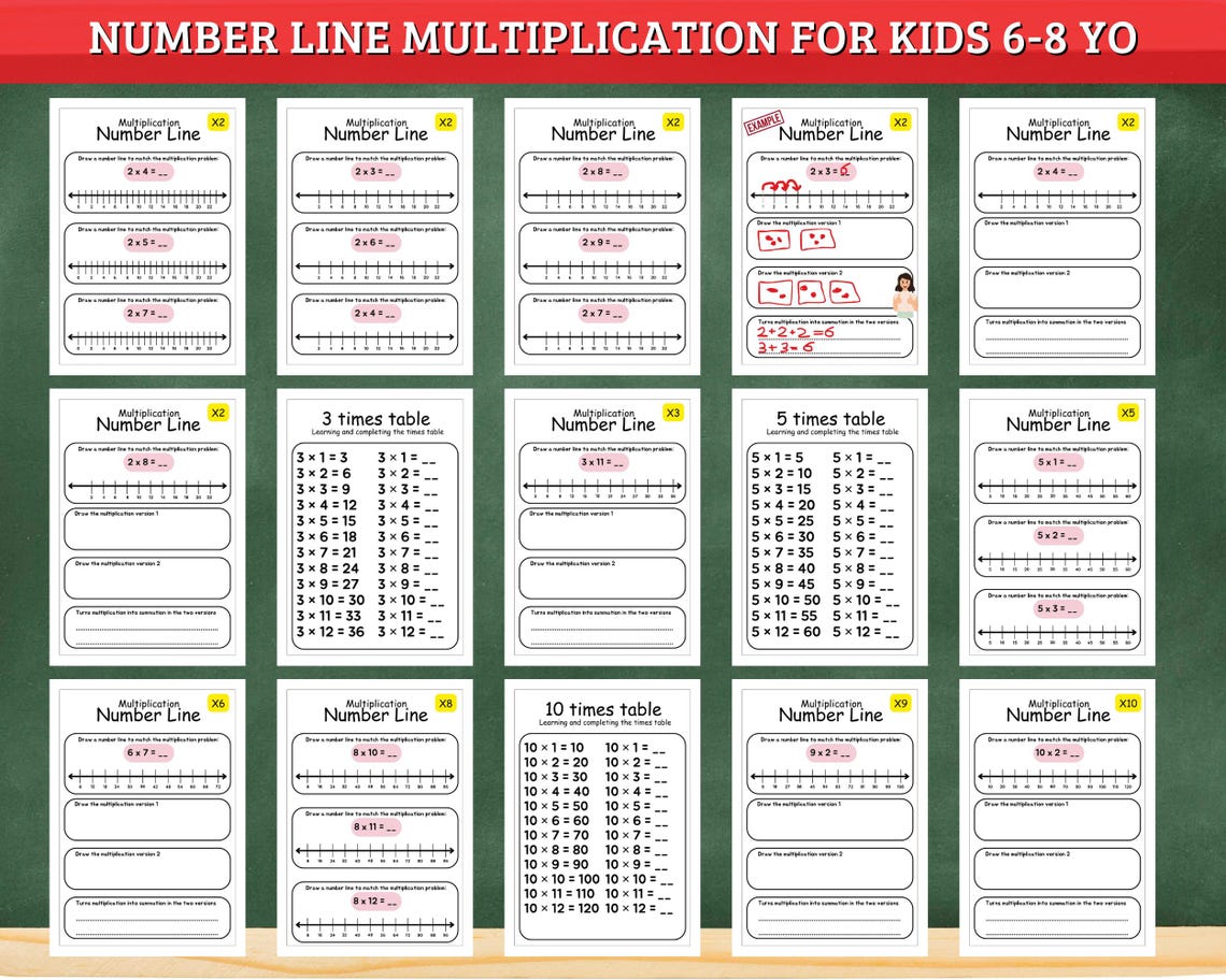 Number Line Multiplication Worksheets: Times Tables Practice (PDF) - Etsy