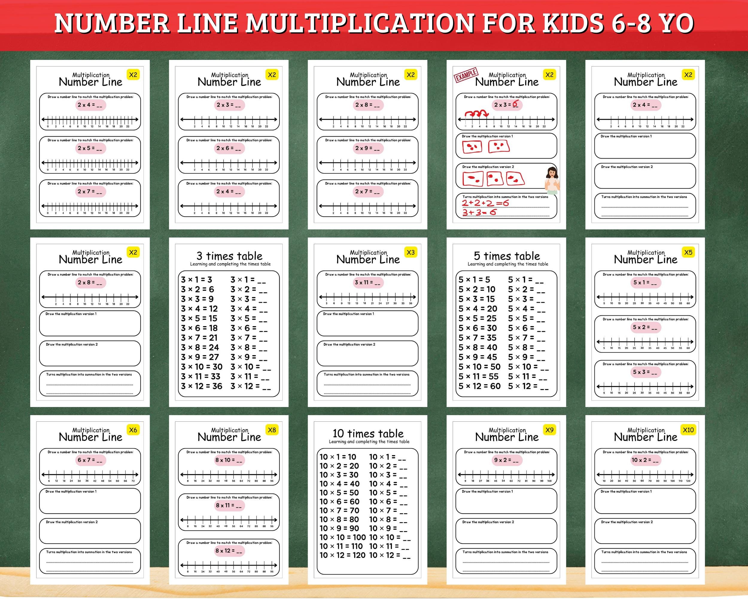 Number Line Multiplication Facts Worksheets Practice, Repeated Addition ...