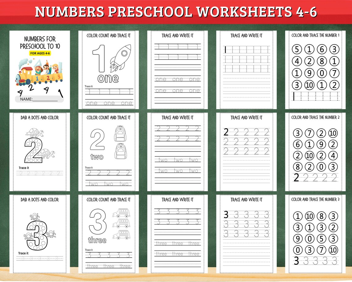 Number Worksheets Preschool Counting Printables Tracing Number 1-10 ...