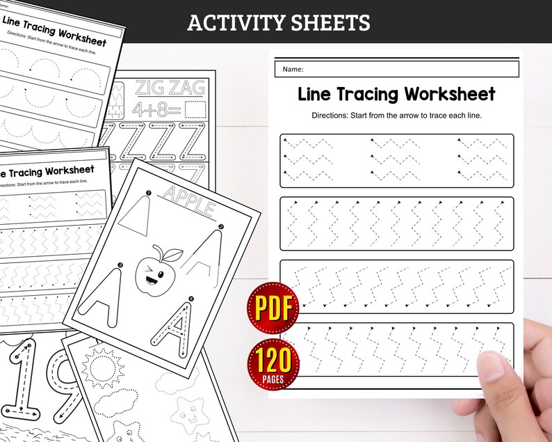 Tracing Worksheets for Kids Line Trace Shape Learning Letters Numbers ...