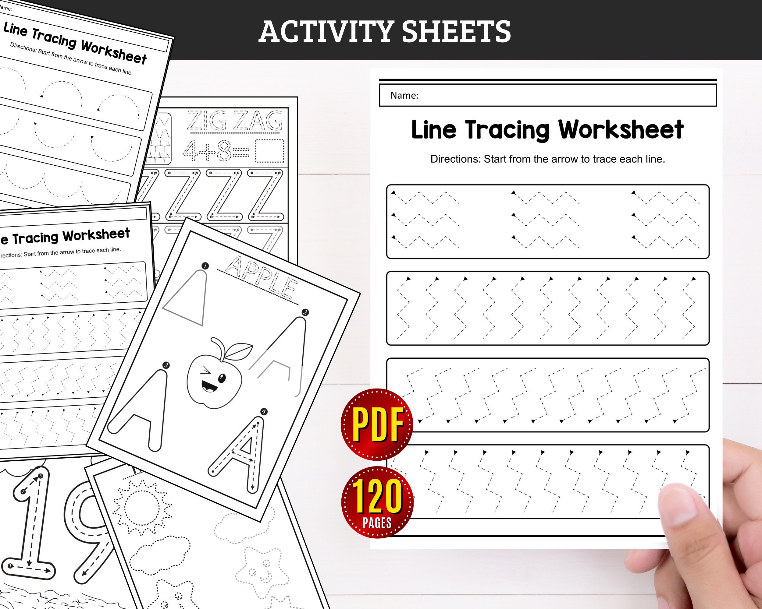 Tracing Worksheets for Kids Line Trace Shape Learning Letters Numbers ...