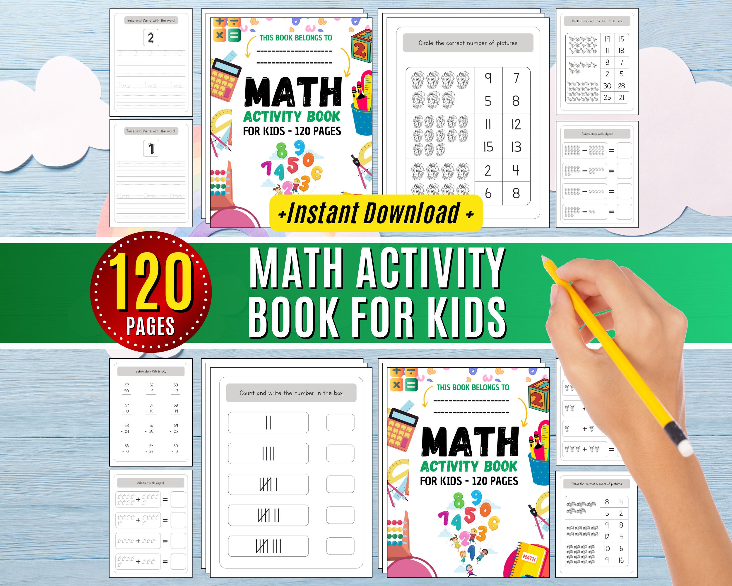Math Worksheet Kindergarten Activity Book for Kids, Math Workbook for ...