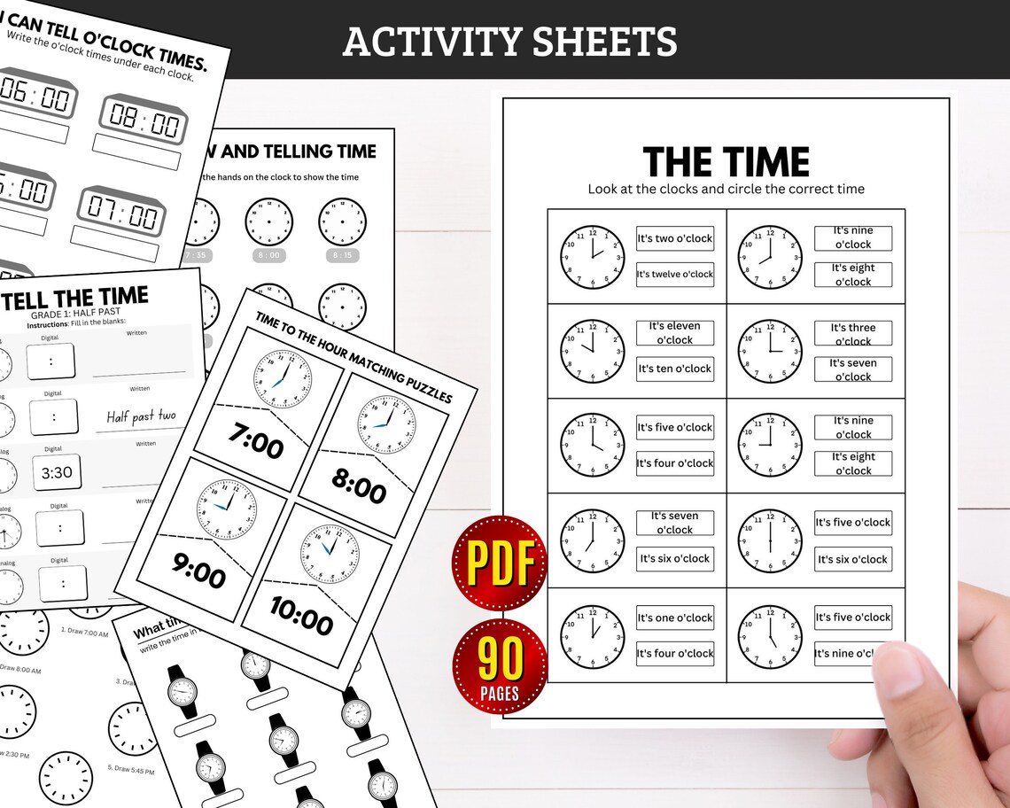 Learn to Tell Time Worksheets: Clock Learning for Kids 4-7 Printable ...