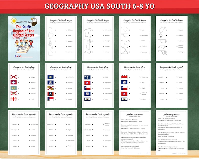 US South Geography Workbook: Elementary Learning Activity (digital ...