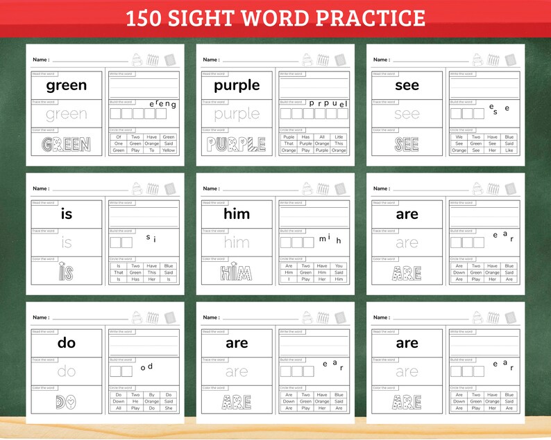 100 Sight Words Practice Preschool Worksheets High Frequency Fry Sight ...