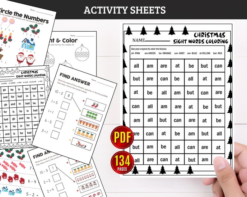 Christmas Worksheets Printable Preschool Learning for Kids, Sight Words ...