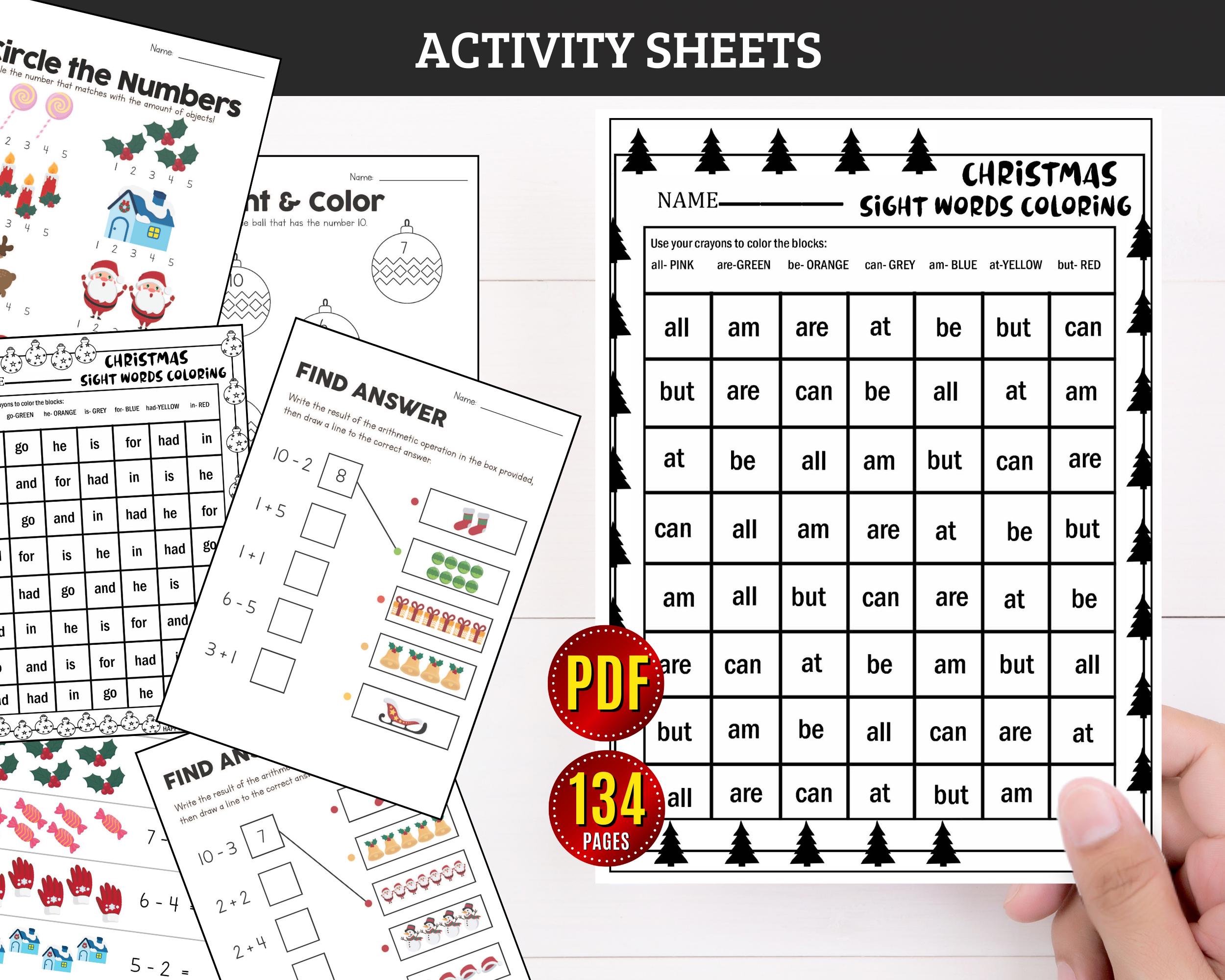Christmas Worksheets Printable Preschool Learning for Kids, Sight Words ...