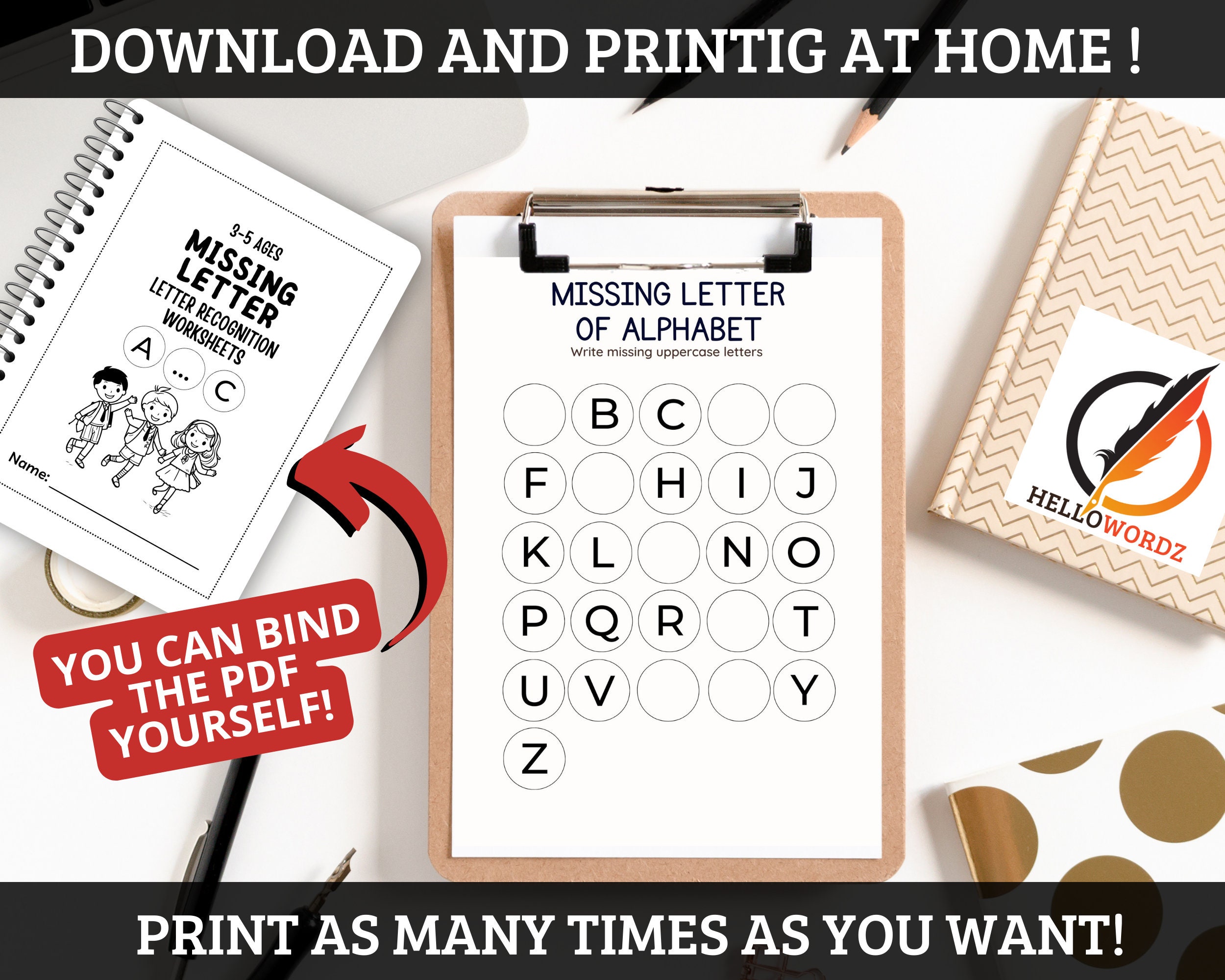 Missing Letter Alphabet Worksheets for Kids, Fill the Missing Letter ...