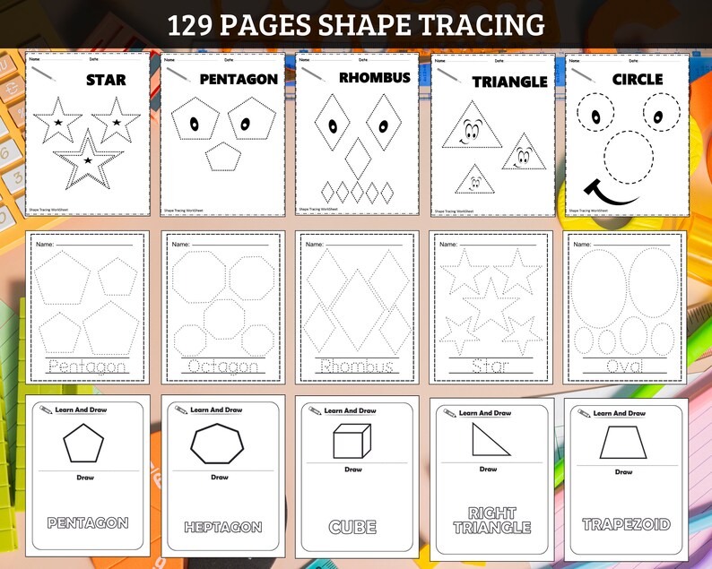 Tracing Worksheet Preschool Activity Shape Basic Learning Geometric ...