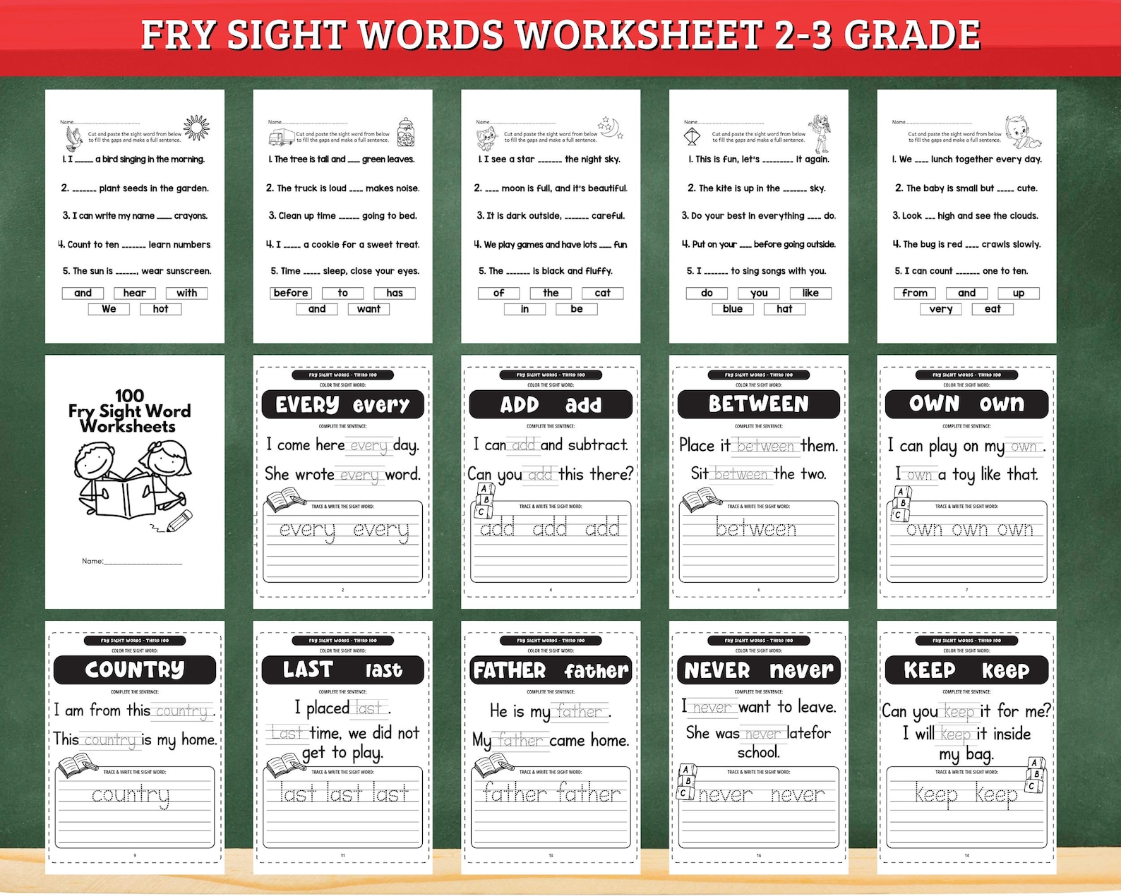 100 Fry Sight Words Worksheets High Frequency Kindergarten CVC ...