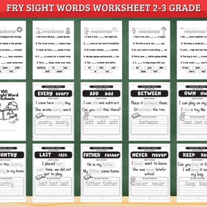 100 Fry Sight Words Worksheets High Frequency Kindergarten CVC ...