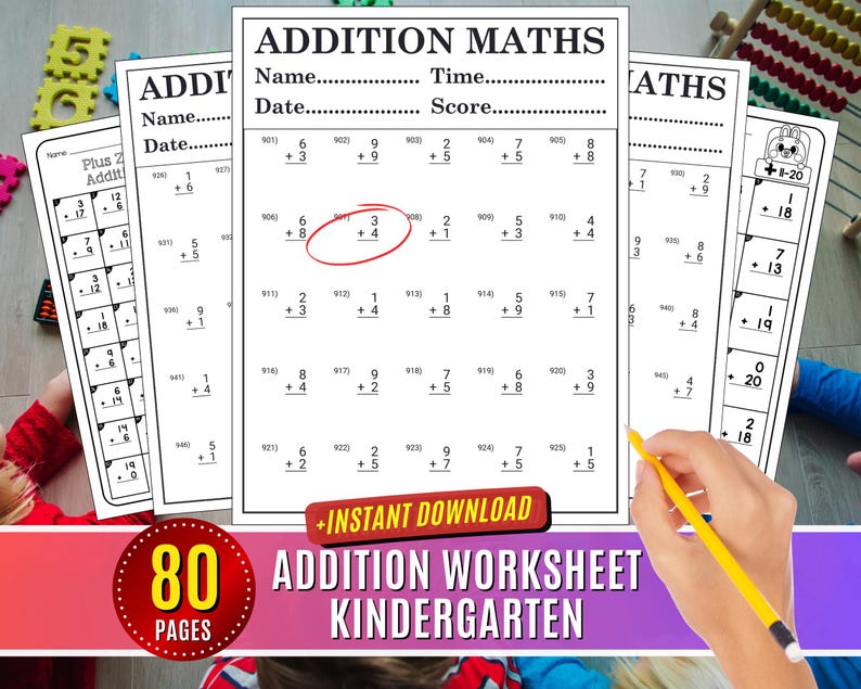 Basic Addition Worksheet Printables, Kindergarten Practice Single Digit ...