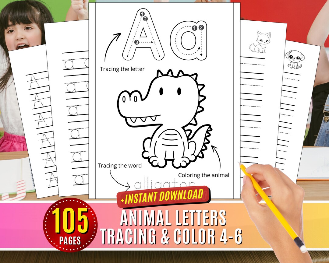 Animal Alphabet Letters Tracing Worksheet Animal Themed Words ...