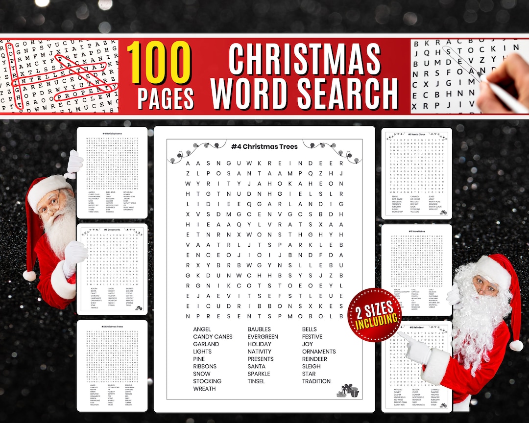 100 Christmas Word Search Printable Advanced Word Find Puzzle Game for ...