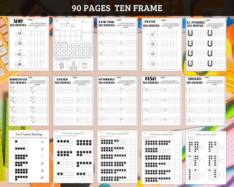 Ten Frame Printable Worksheet Counting to 20 Learning Visual Count 1-20 ...