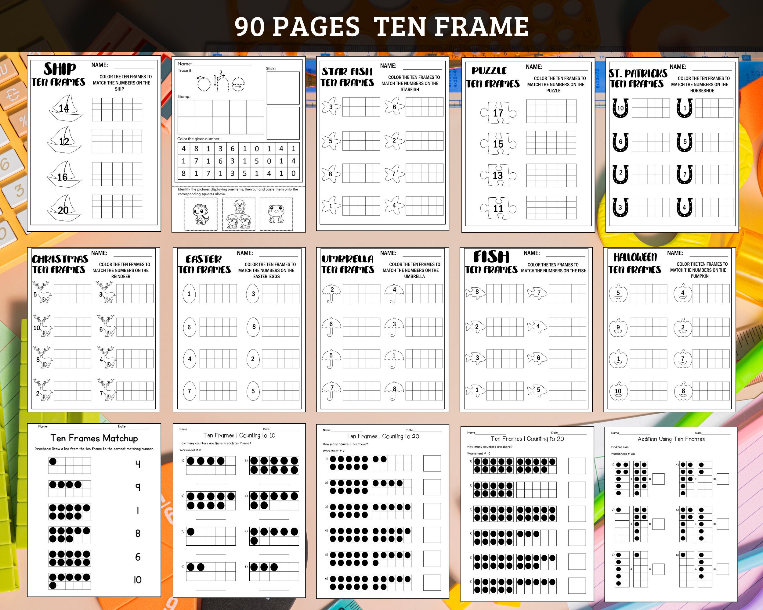 Ten Frame Printable Worksheet Counting to 20 Learning Visual Count 1-20 ...