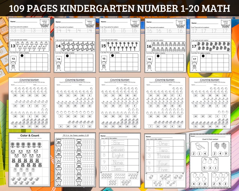 Kindergarten Math Worksheets: Number Tracing & Counting 1-20 (digital ...