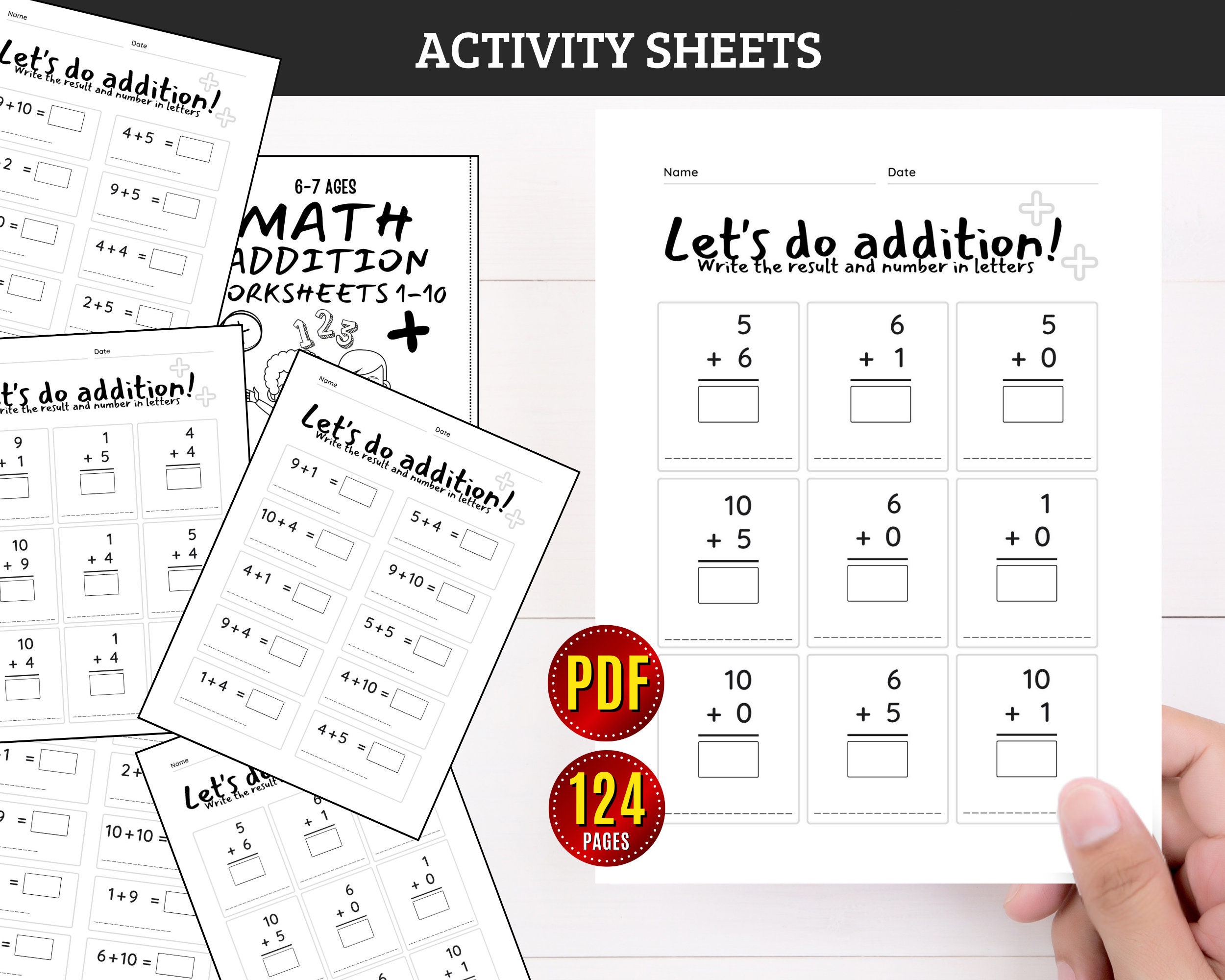 Addition Worksheets Single Digit Printable Numbers 1-10, Preschool-1st ...