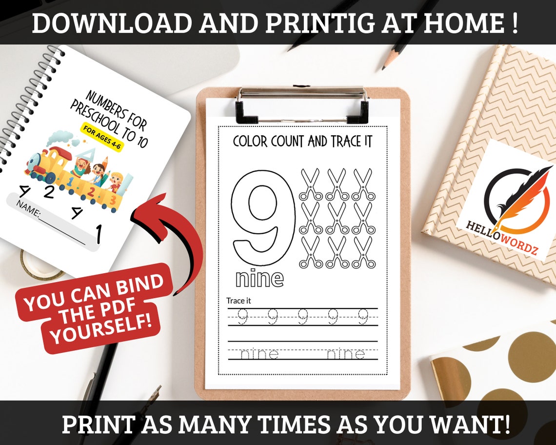 Number Worksheets Preschool Counting Printables Tracing Number 1-10 ...