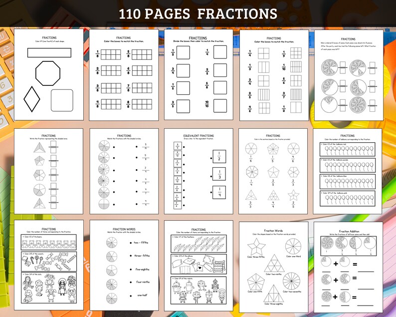 Math Fractions Worksheet Learning Activity Math Drills for Kids, 3rd ...