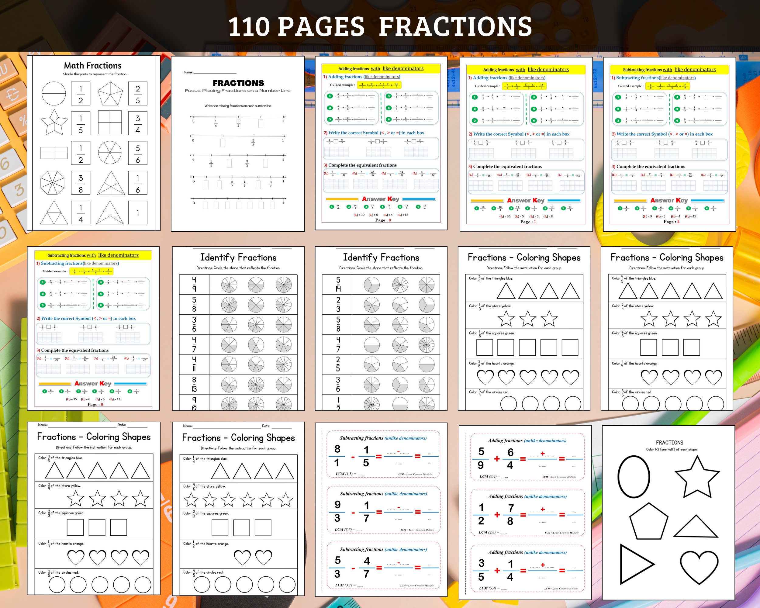 Math Fractions Worksheet Activity Learning Math Drills for Kids, 3rd ...