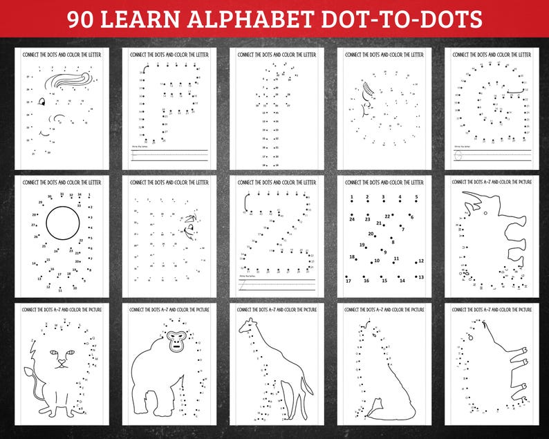 Alphabet Dot to Dot for Kids Worksheet Printable Connect the Dots ABC ...