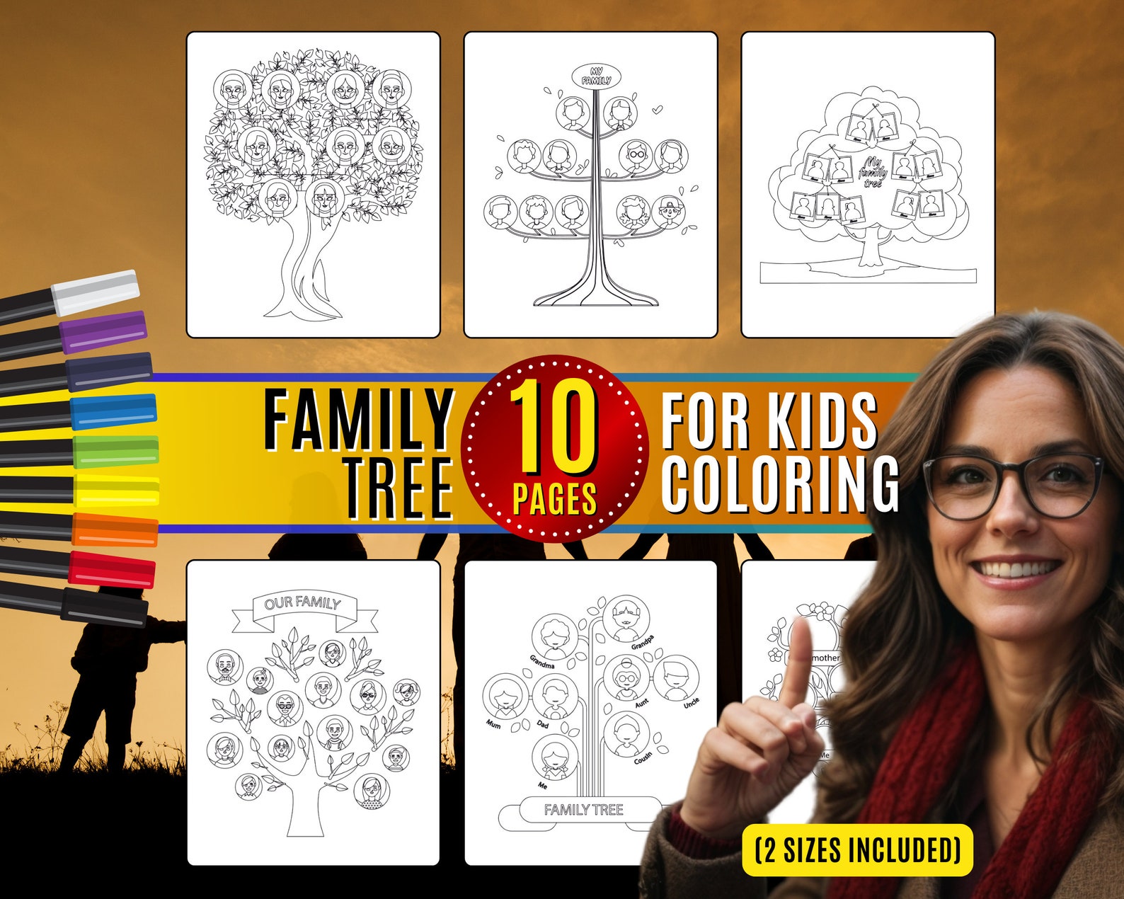 10 Family Tree Coloring Pages Kids Printable, Sheet Children Coloring ...