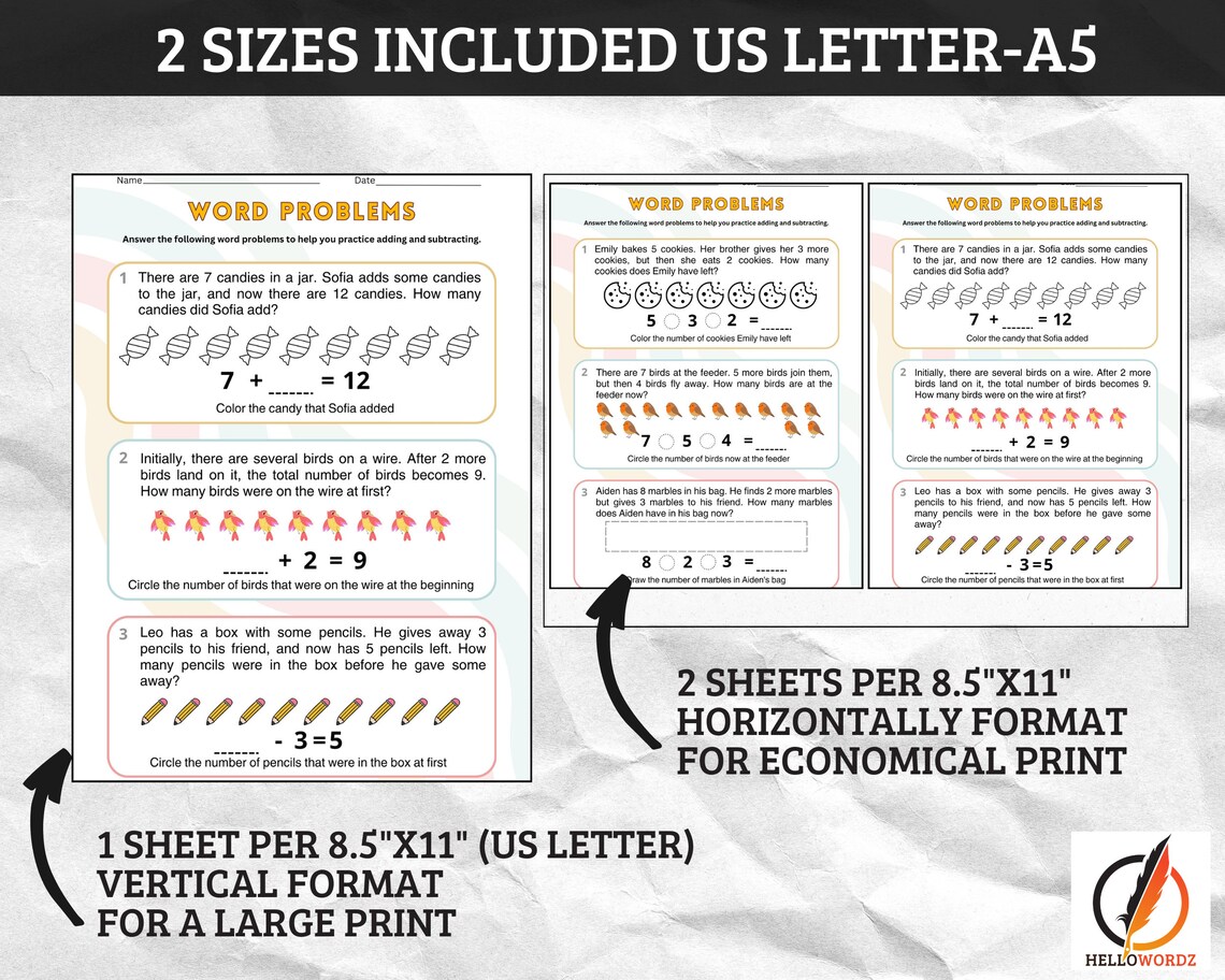 Word Problems First Grade Number Kindergarten Math Worksheets Addition ...