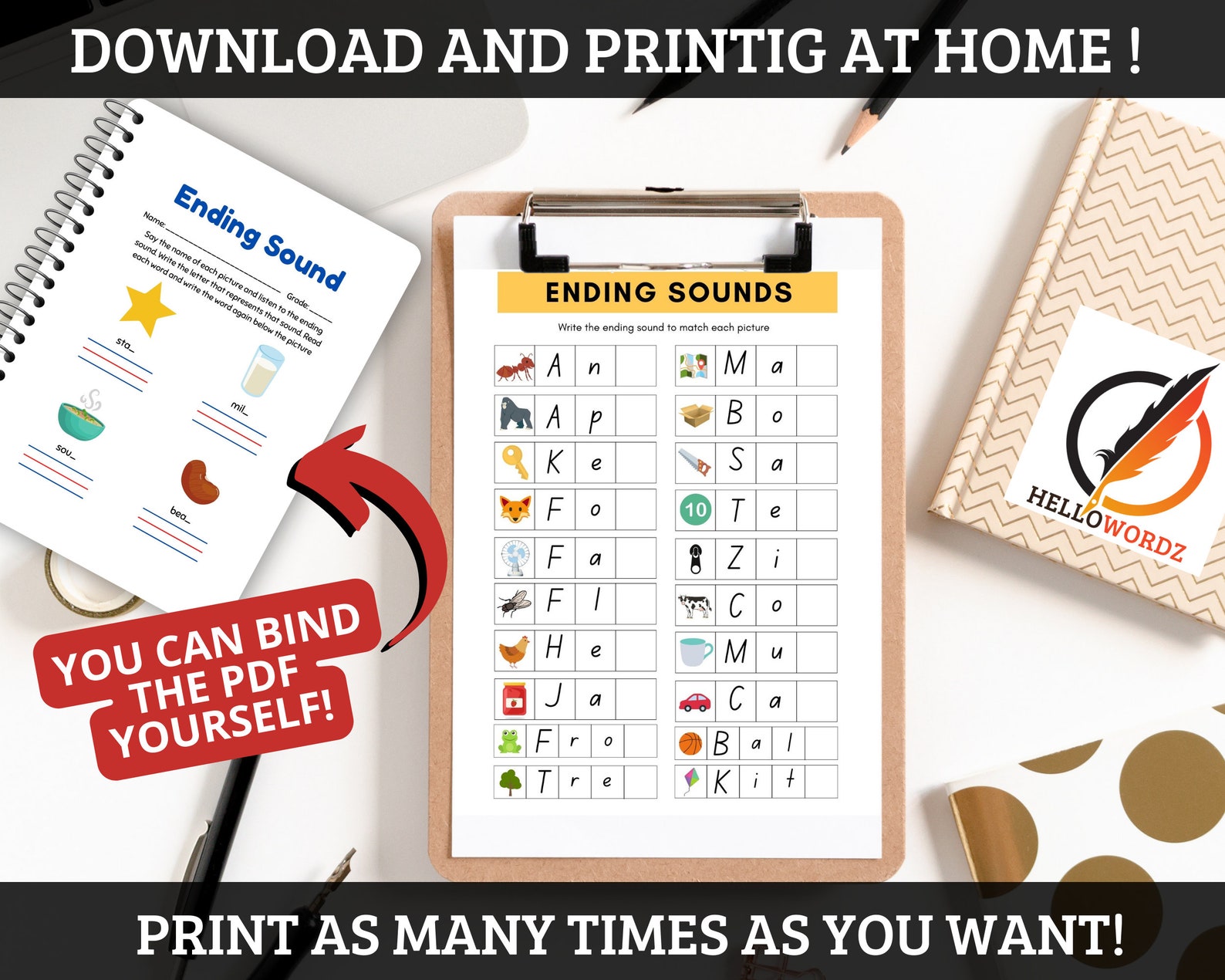 Ending Sounds Phonic Worksheets Activities Alphabet Sounds, Matching ...