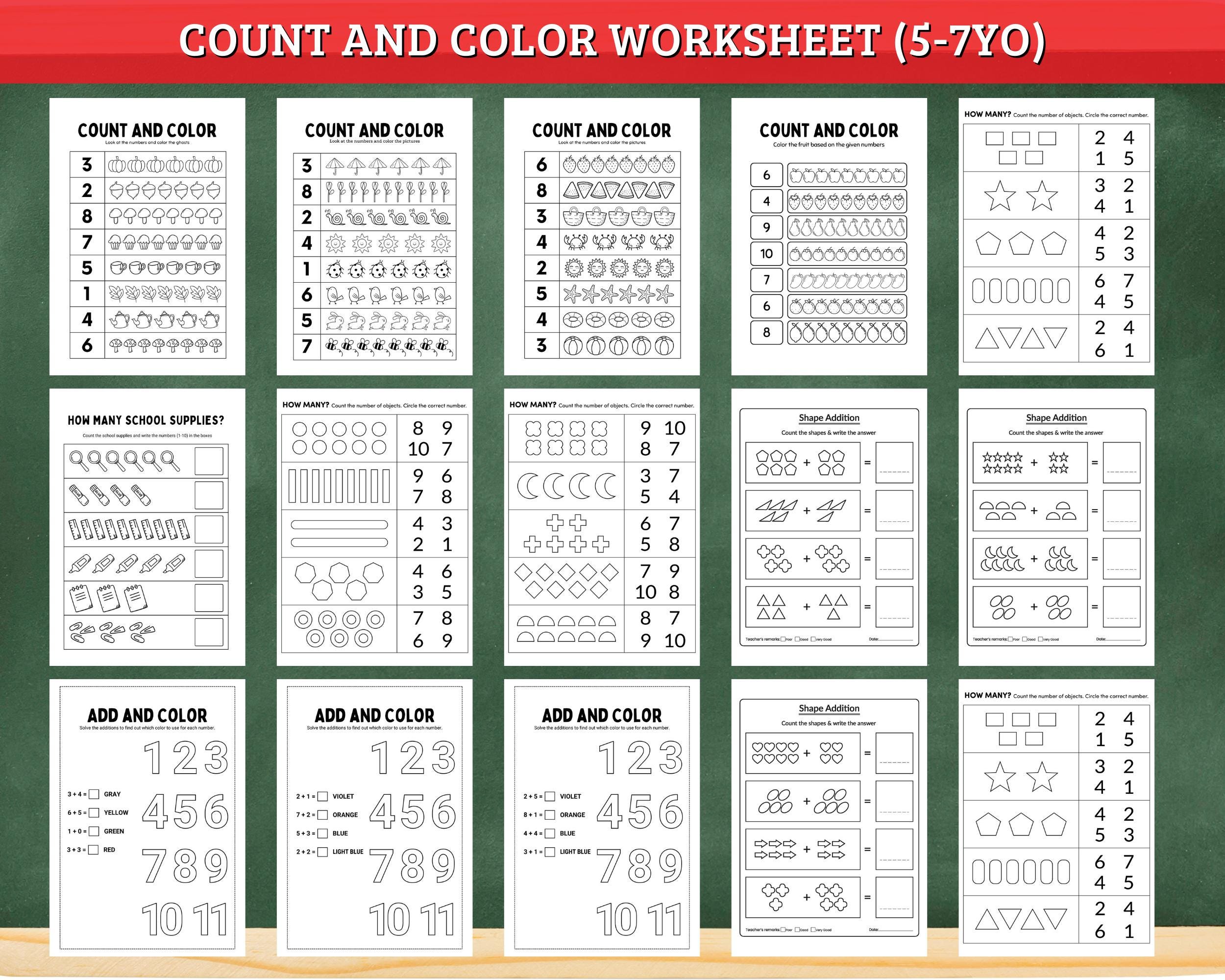 Count and Color Math Worksheet: Number Activities (ages 5-7) (digital ...