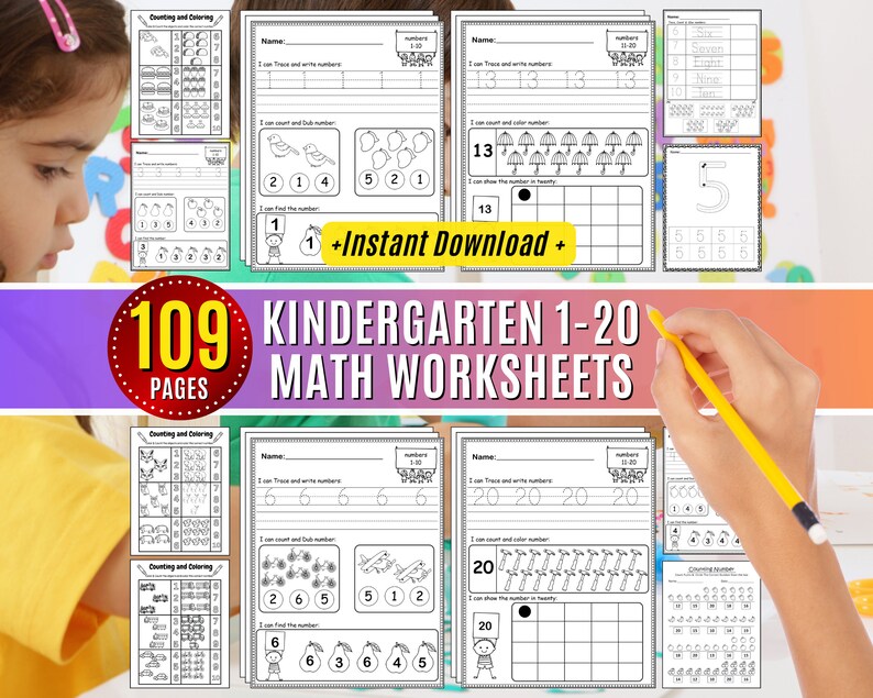 Kindergarten Math Worksheets Number, Learning Counting 1 to 20 Math ...