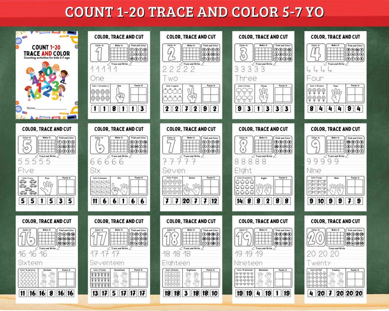 Counting Worksheet 1-20 Learn to Count to 20 Math Kindergarten ...