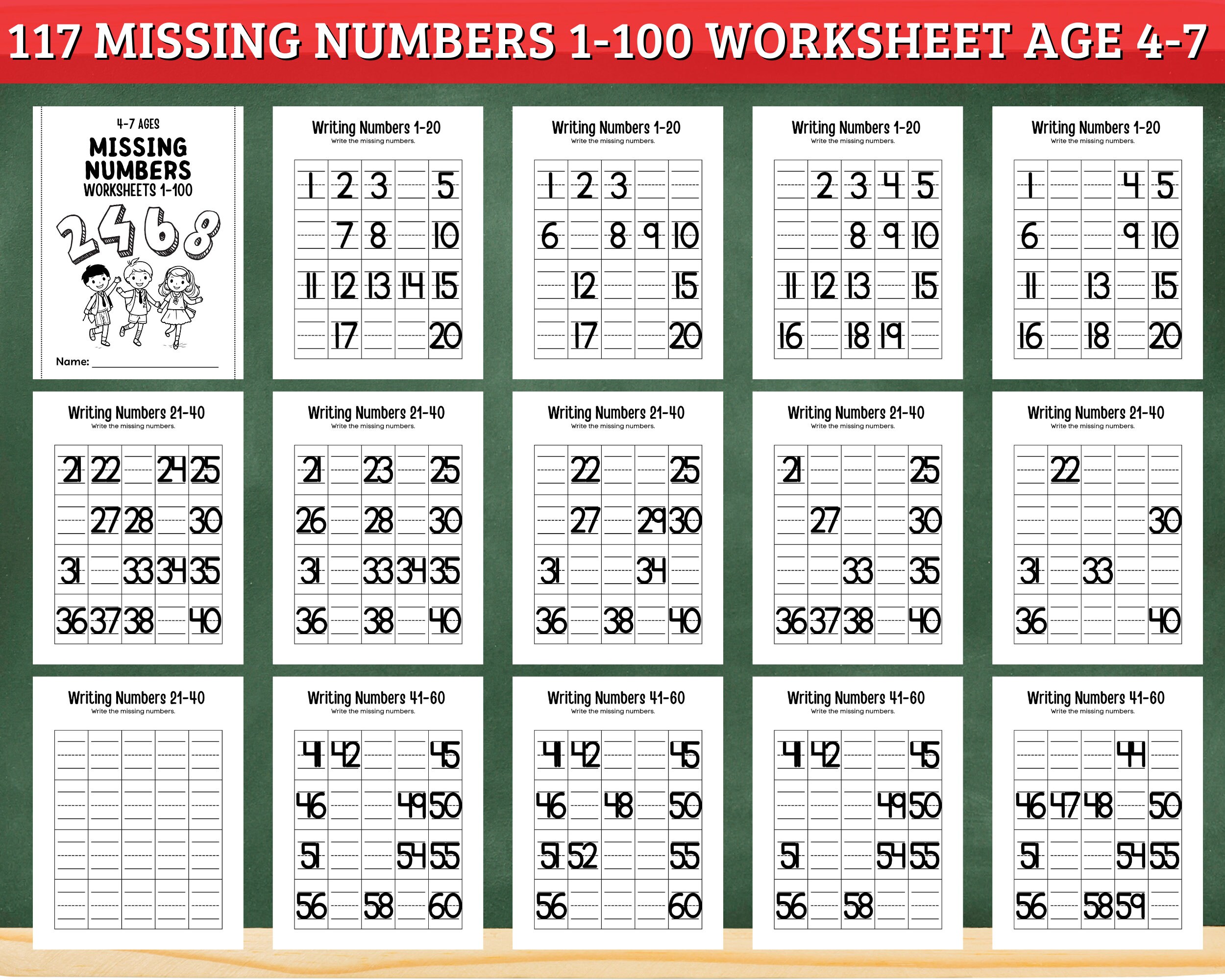 Missing Numbers Worksheets 1-100 Sequence Counting Practice Number ...