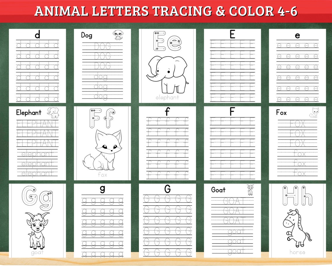 Animal Alphabet Letters Tracing Worksheet Animal Themed Words ...