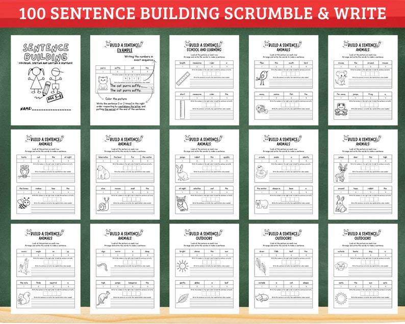 Sentence Building Worksheets Structure Writing Penmanship Practice ...