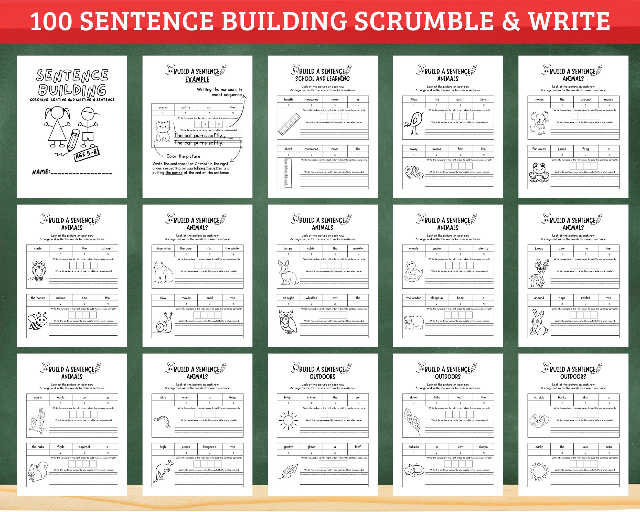 Sentence Building Worksheets Structure Writing Penmanship Practice ...