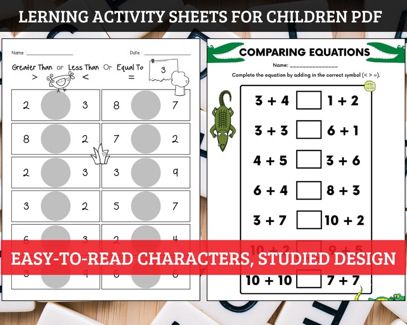 Greater Than Less Than Alligator Equal to Worksheets Comparing Numbers ...