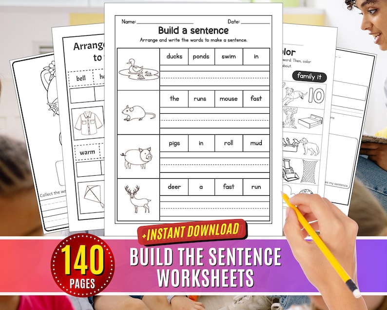 Sentence Building Worksheets: Reading Comprehension, Sight Words (PDF ...